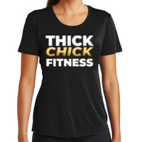 Moisture wick polyester tee with Dark Word Logo Thick Chick Fitness